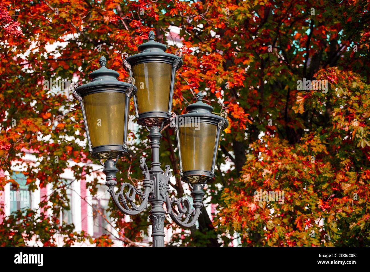 beautiful street lamp on a background of autumn leaves Stock Photo - Alamy