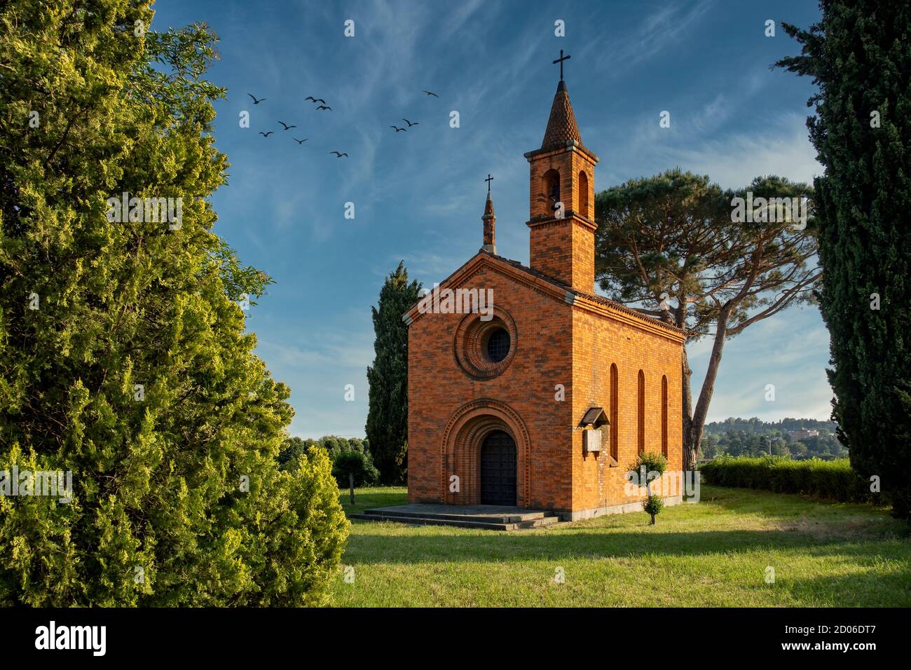 The red church of Pomelasca located in the Lombardy countryside ...