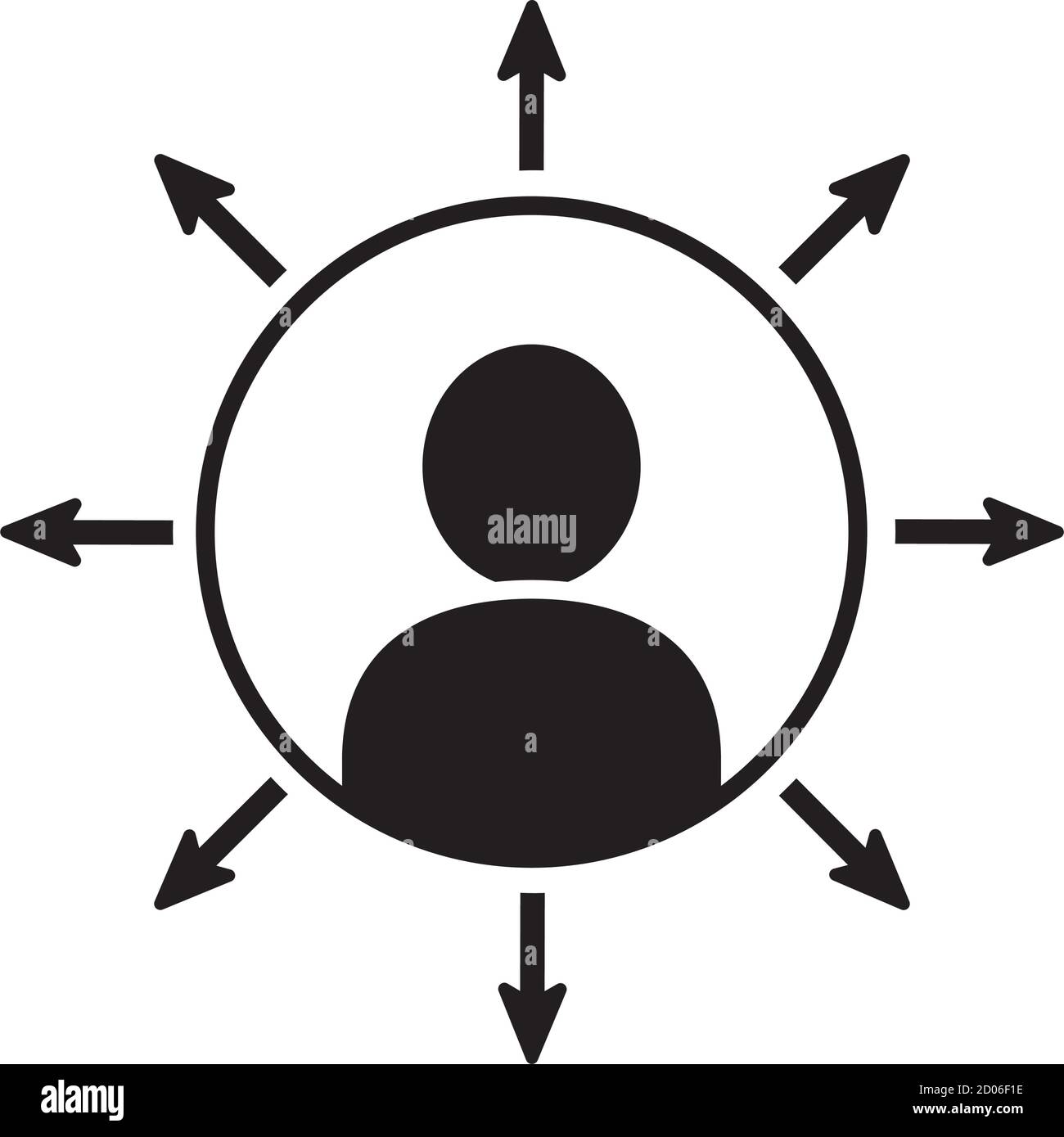 pictogram man with arrows around over white background, silhouette ...