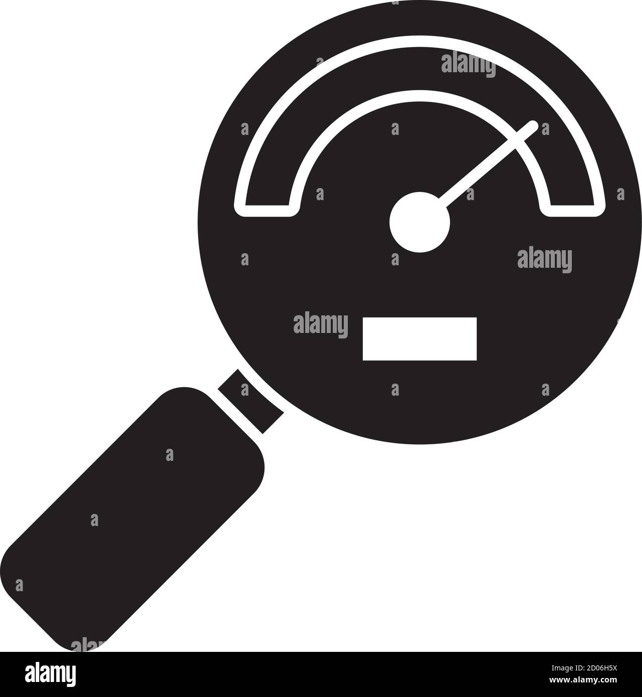speed meter in magnifying glass shape over white background, silhouette ...