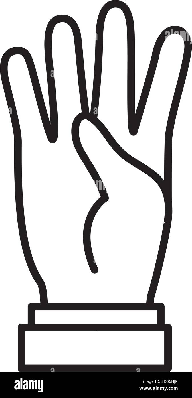 Hand gesture showing 4 number over white background, line style, vector ...