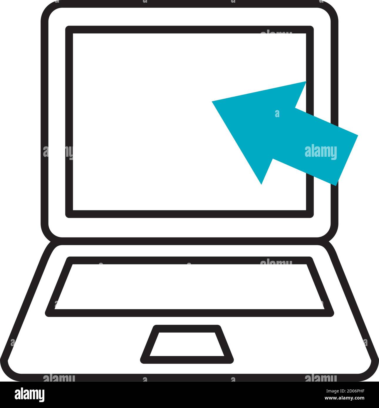 laptop computer with arrow icon over white background, half line half ...