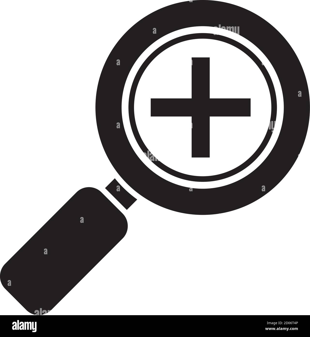 magnifying glass with cross icon over white background, silhouette ...