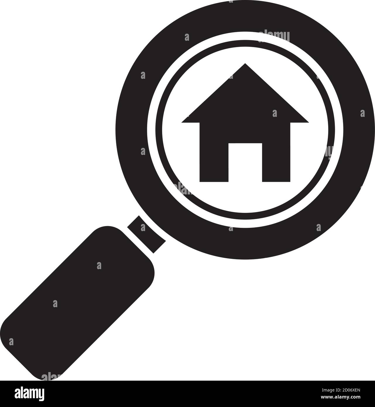 magnifying glass with house icon over white background, silhouette ...