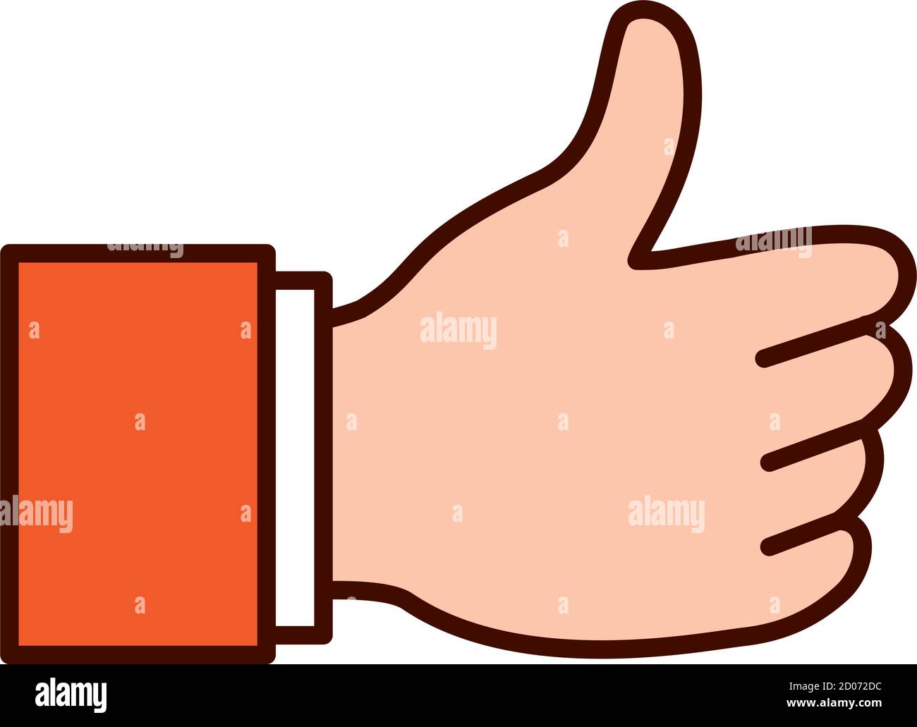 Hand gesture with thumb up over white background, line and fill style ...