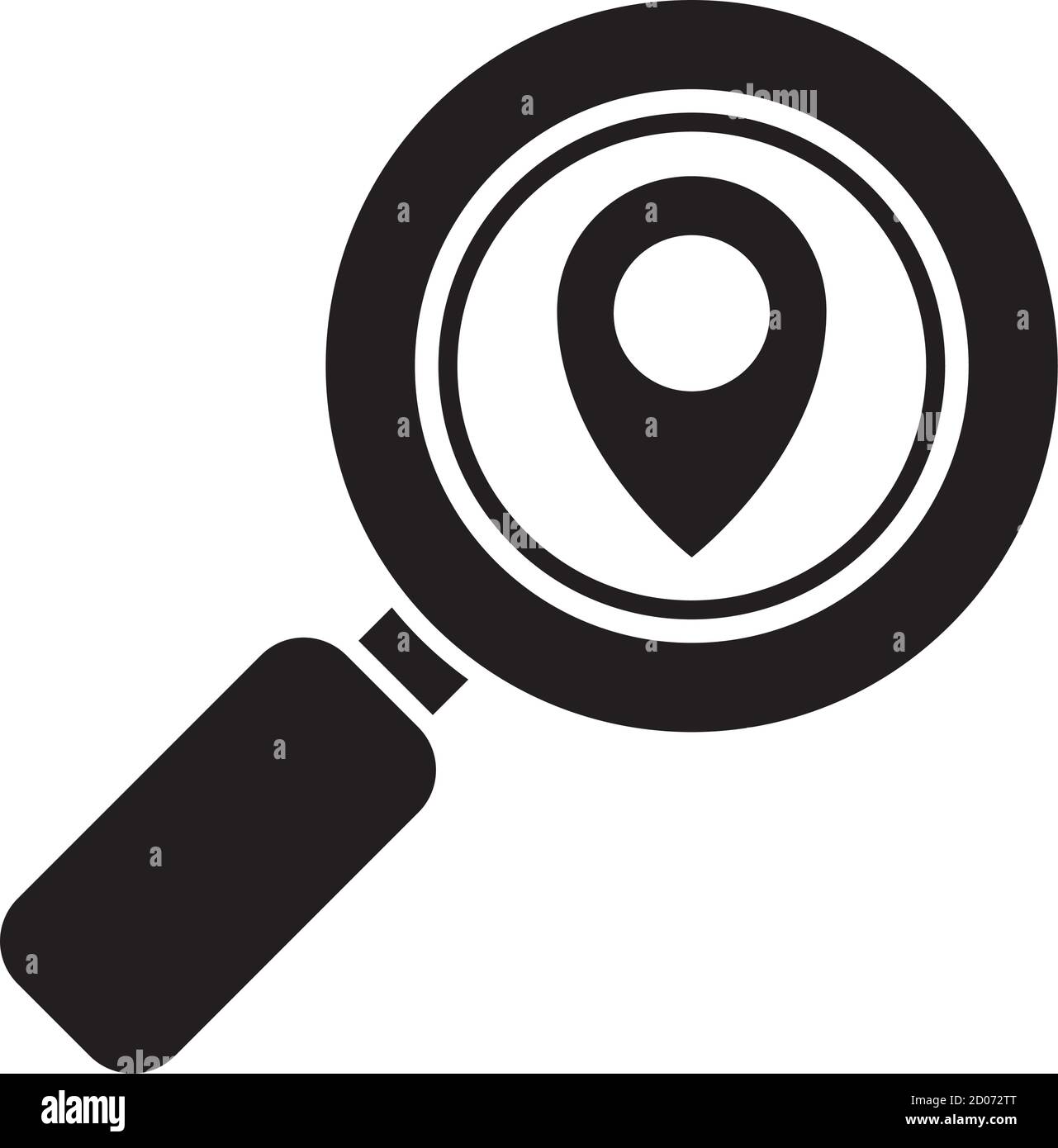 magnifying glass with location pin icon over white background ...