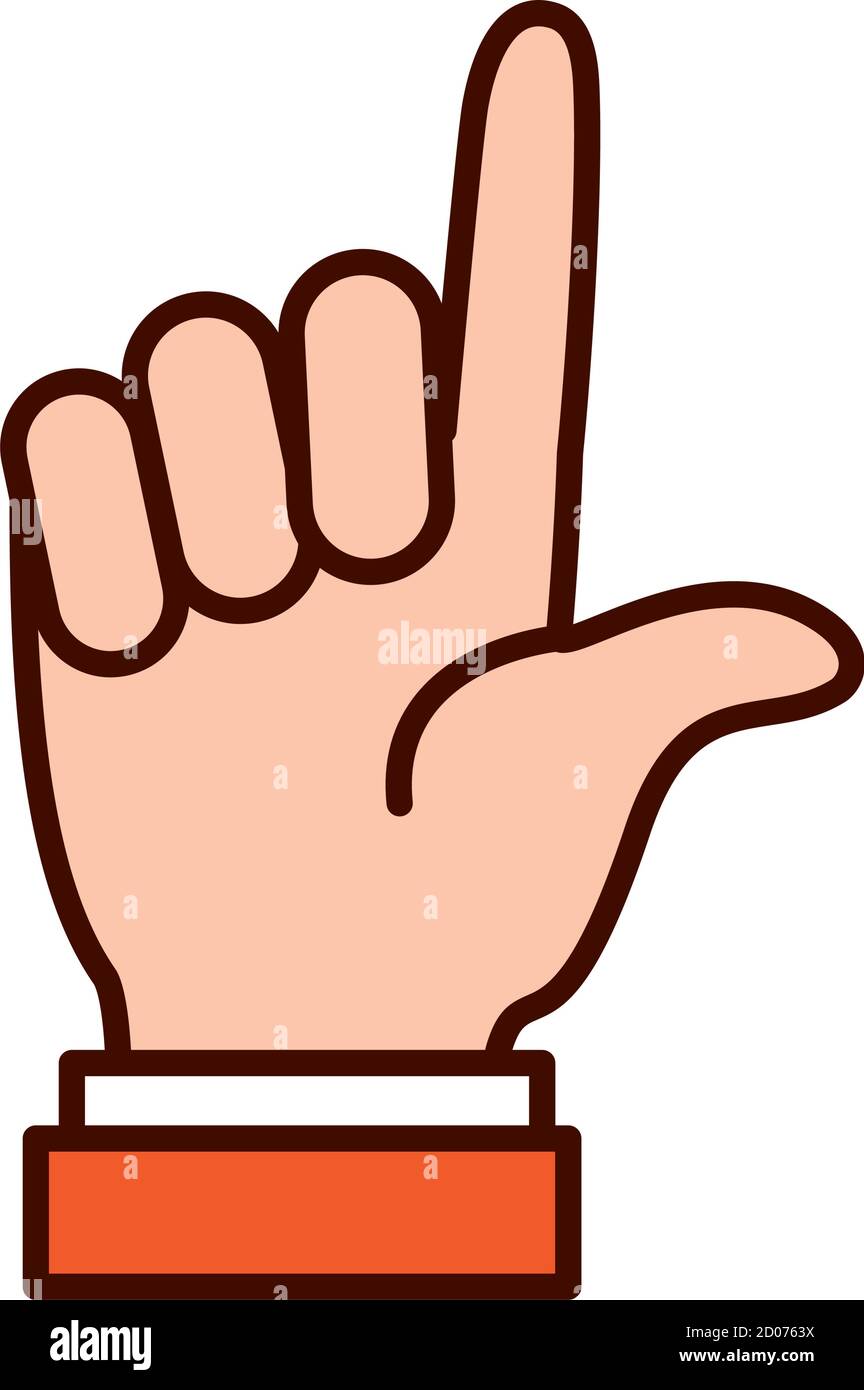 Hand gesture showing L letter over white background, line and fill ...