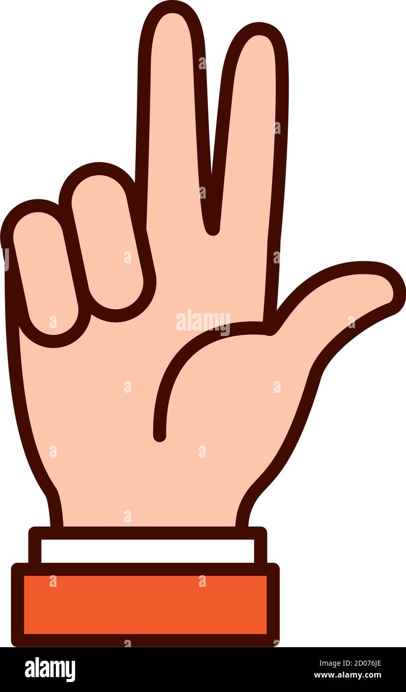 Hand gesture showing 3 number over white background, line and fill ...