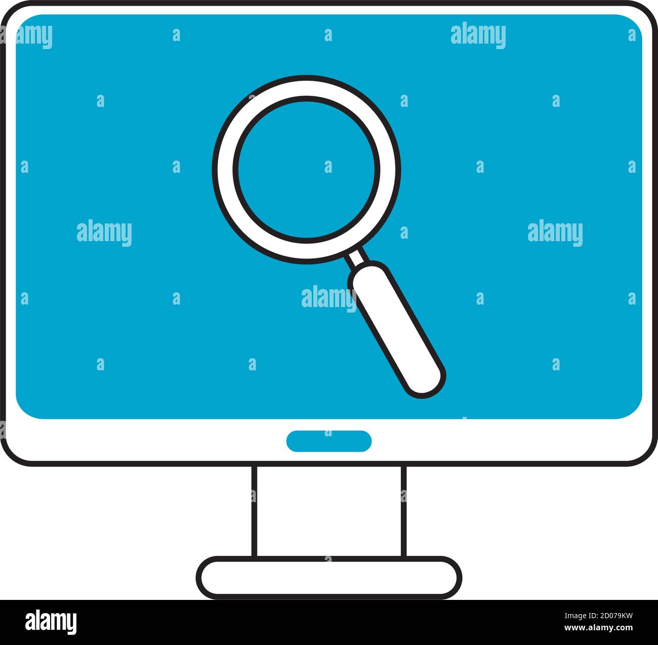 search icon, computer screen magnifier vector illustration blue line ...