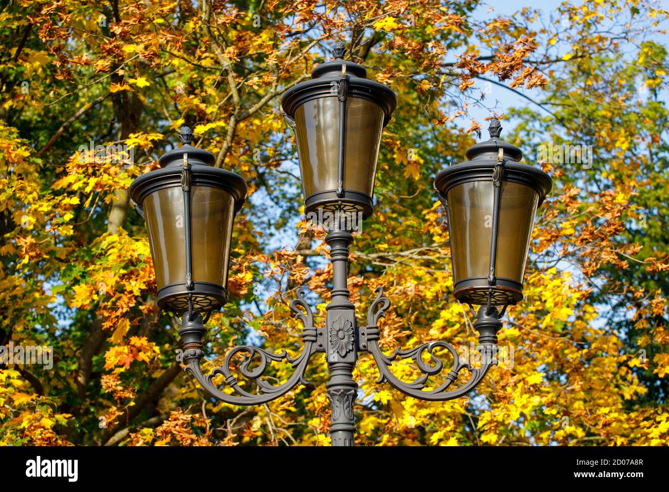 beautiful street lamp on a background of autumn leaves Stock Photo - Alamy