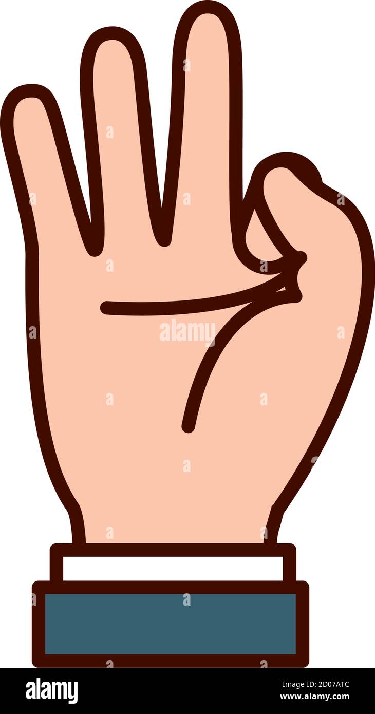 Hand gesture showing letter F on Sign Language over white background ...