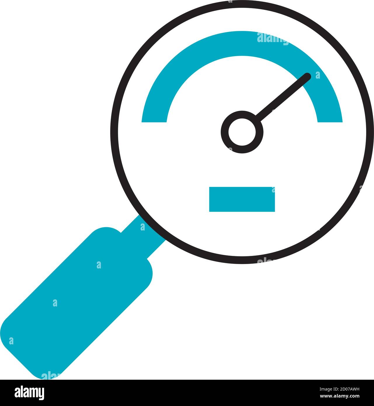 speed meter in magnifying glass shape over white background, half line ...