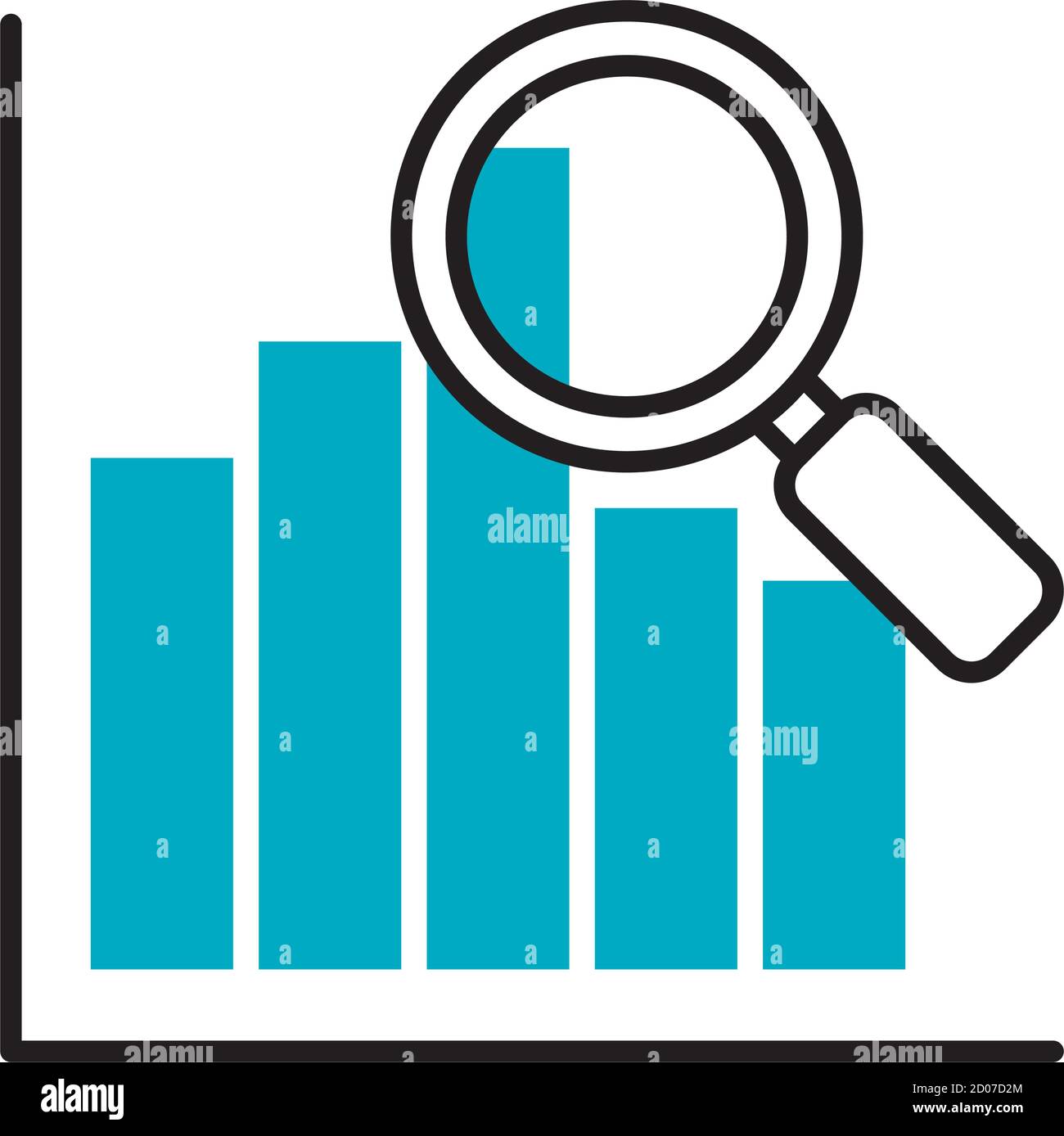 graphic bar chart with magnifying glass icon over white background ...