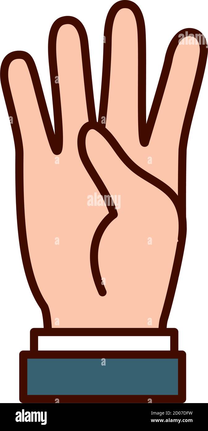 Hand gesture showing 4 number over white background, line and fill ...