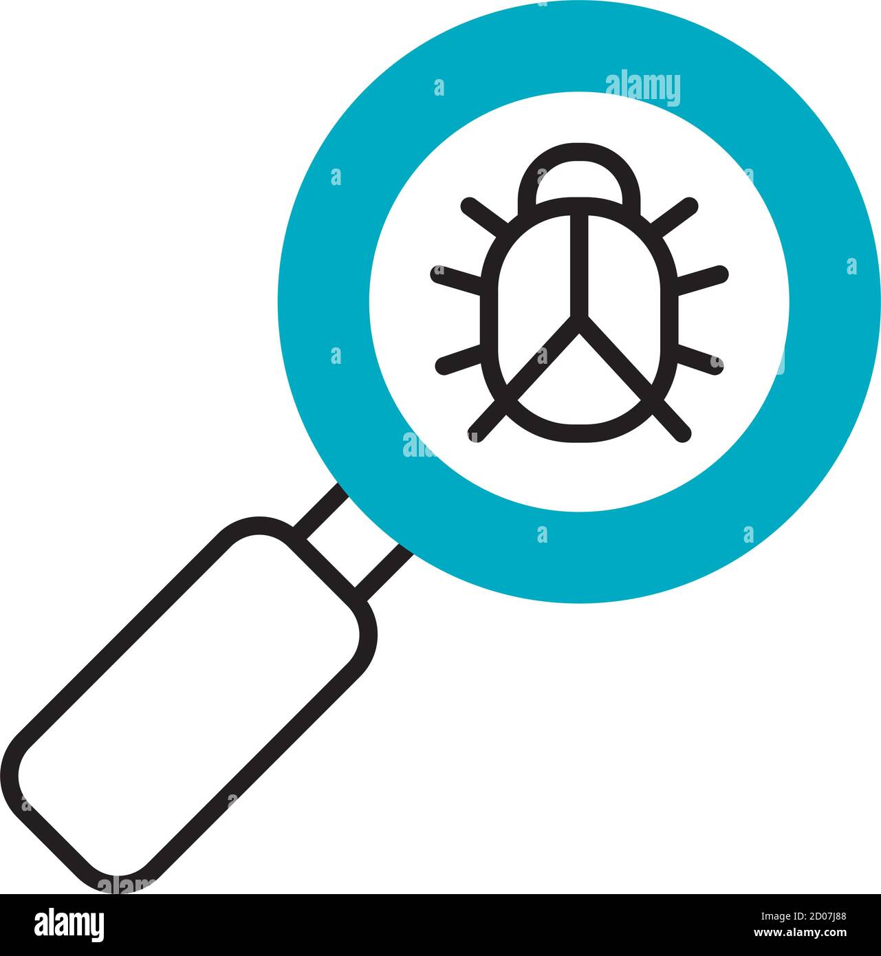 magnifying glass with bug icon over white background, half line half ...