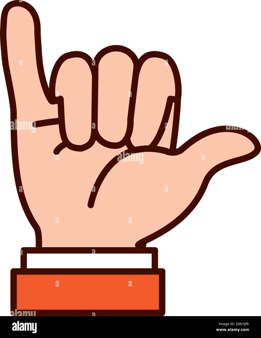 Hand gesture showing Y letter over white background, line and fill ...