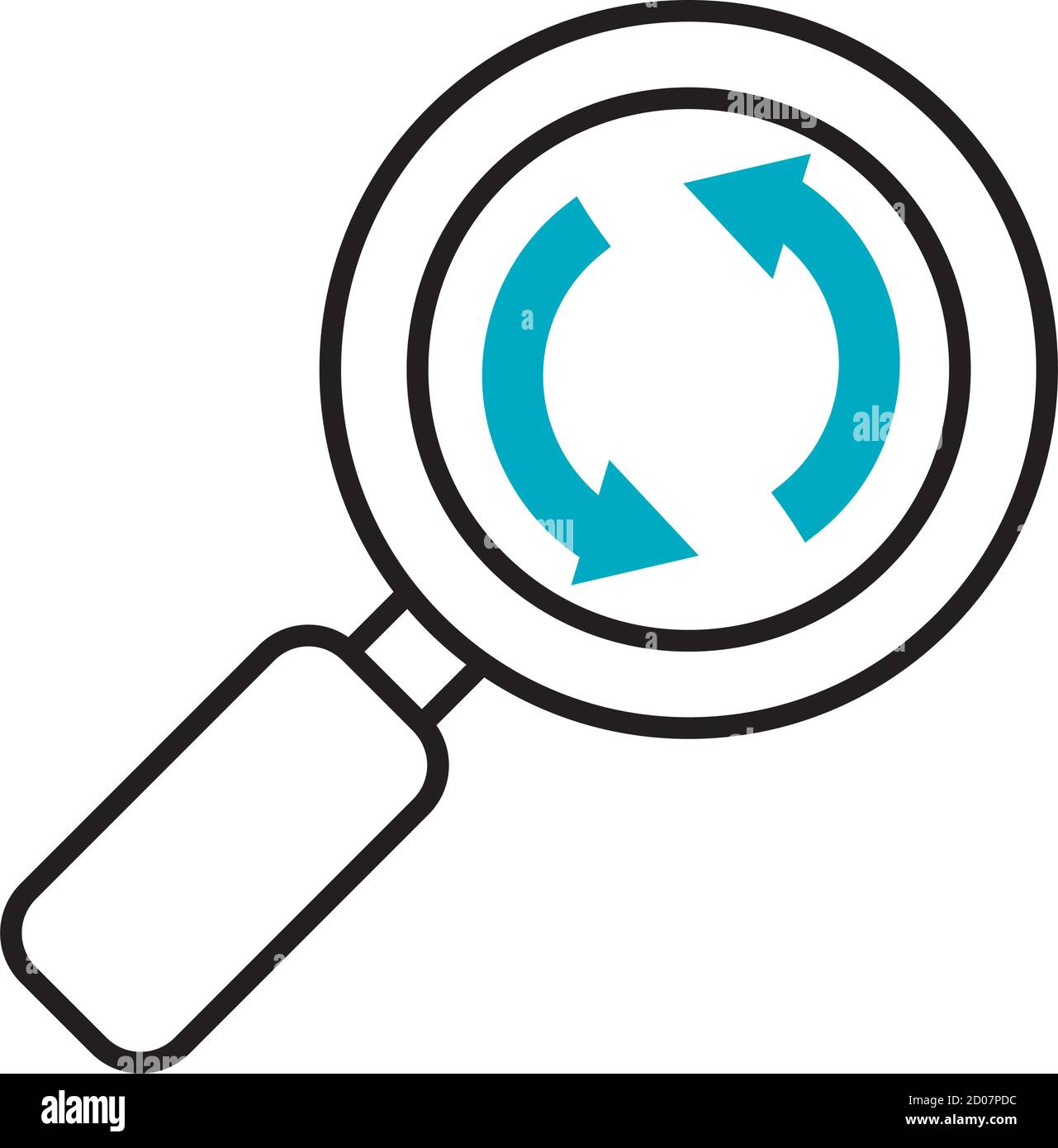 magnifying glass with circular arrows icon over white background, half ...