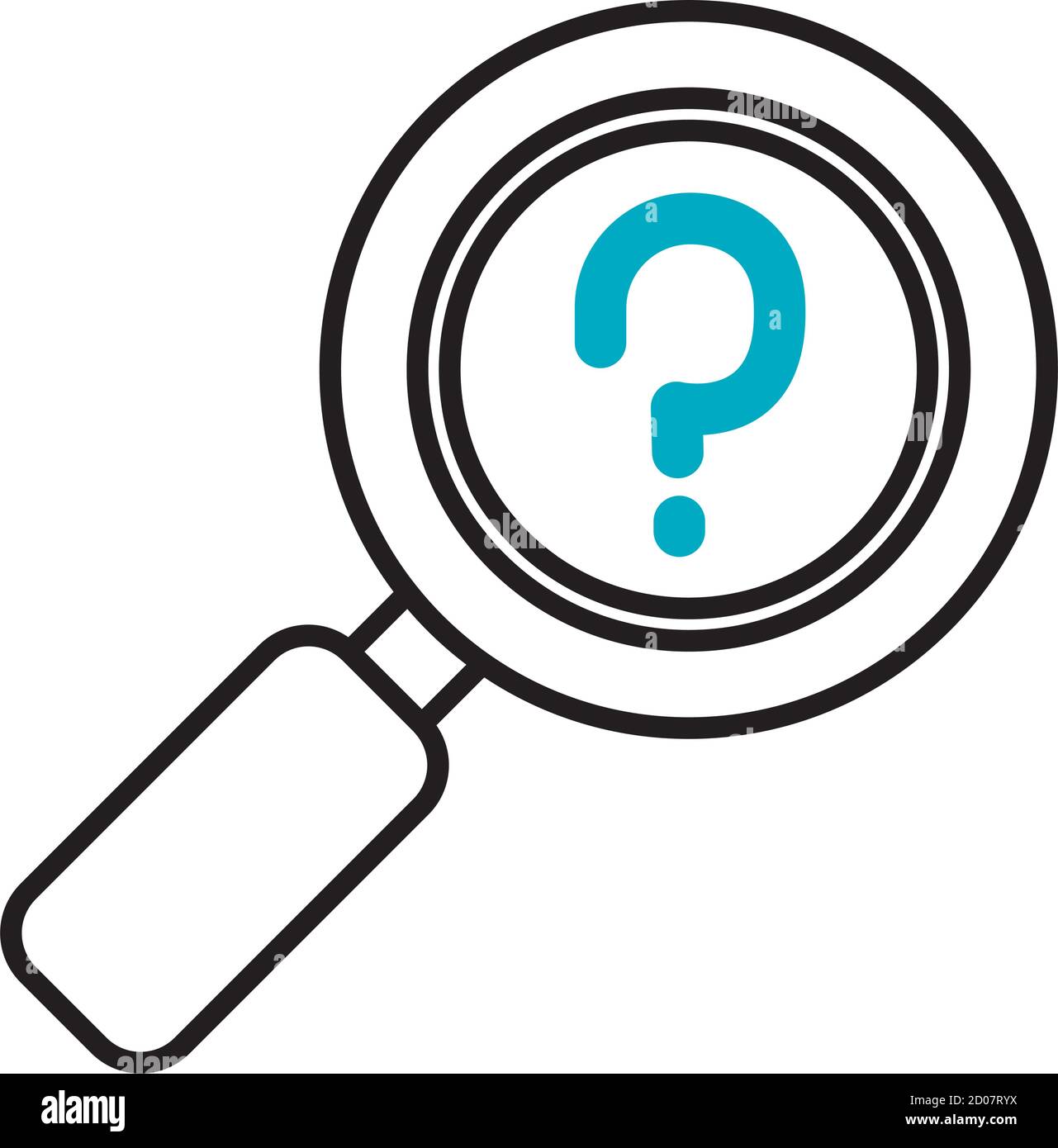 magnifying glass with question mark icon over white background, half ...