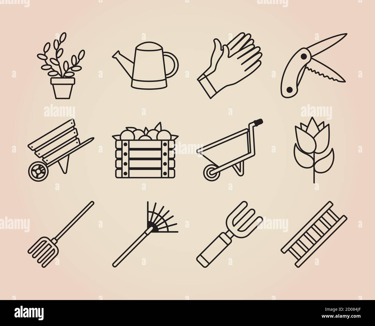 icon set of watering can and gardening, line style, vector illustration ...