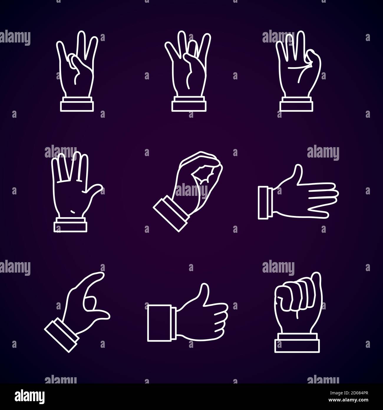 Hands sign Language and expressions icon set over purple background ...