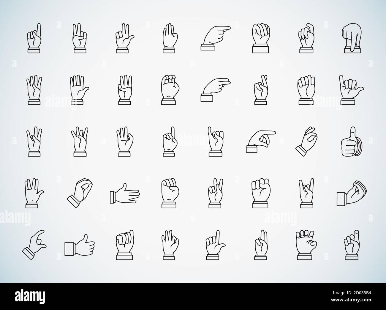Hands sign Language icon set over white background, line style, vector ...