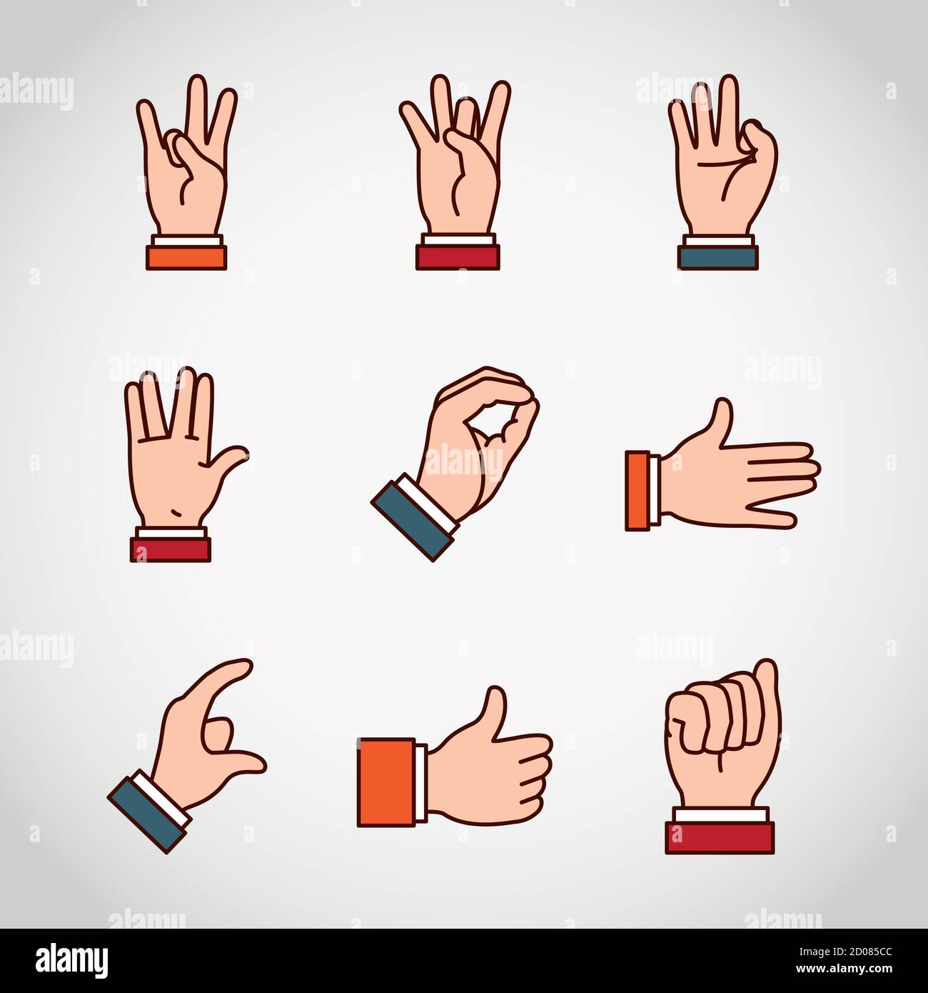 Hands sign Language and expressions icon set over white background ...