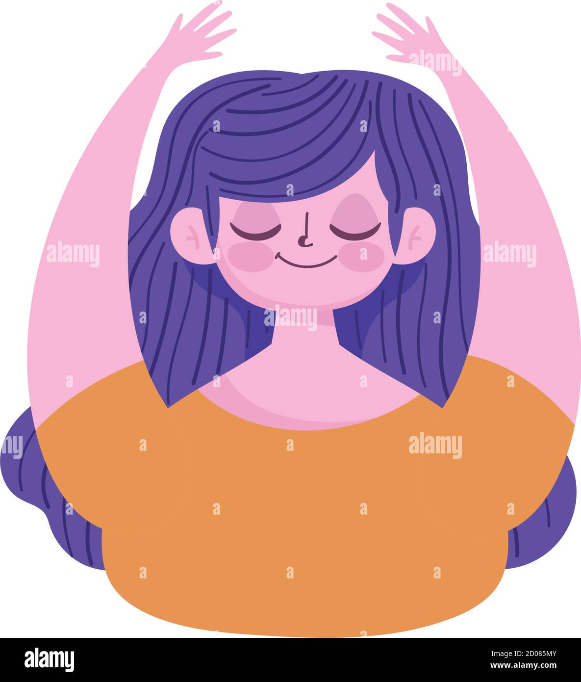 portrait cartoon girl hands up, isolated icon style vector illustration ...