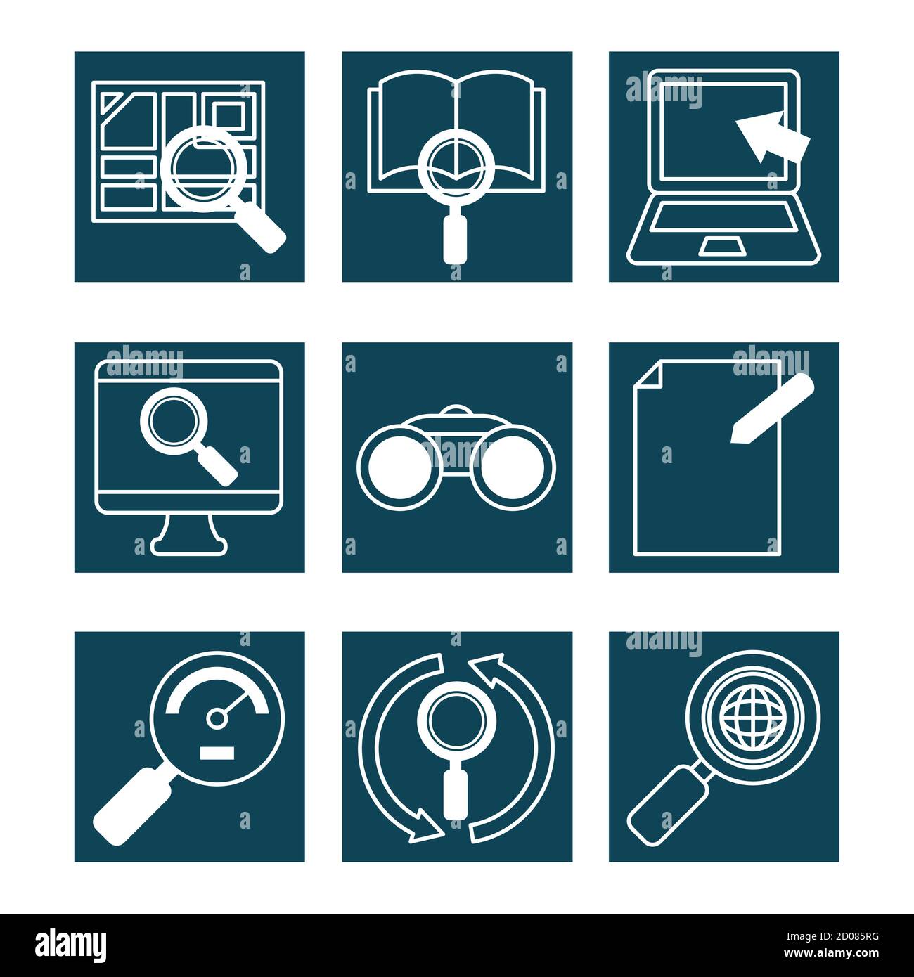 icon set of search and books over white background, half line half ...