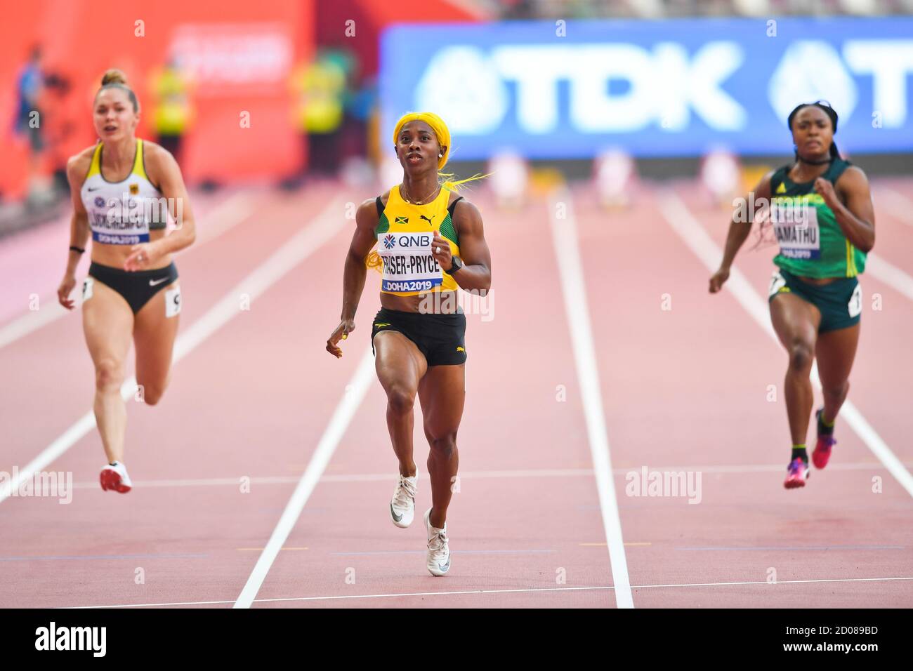 Shelly-Ann Fraser-Pryce (JAM), Gina Lückenkemper (GER), Tebogo Mamathu ...