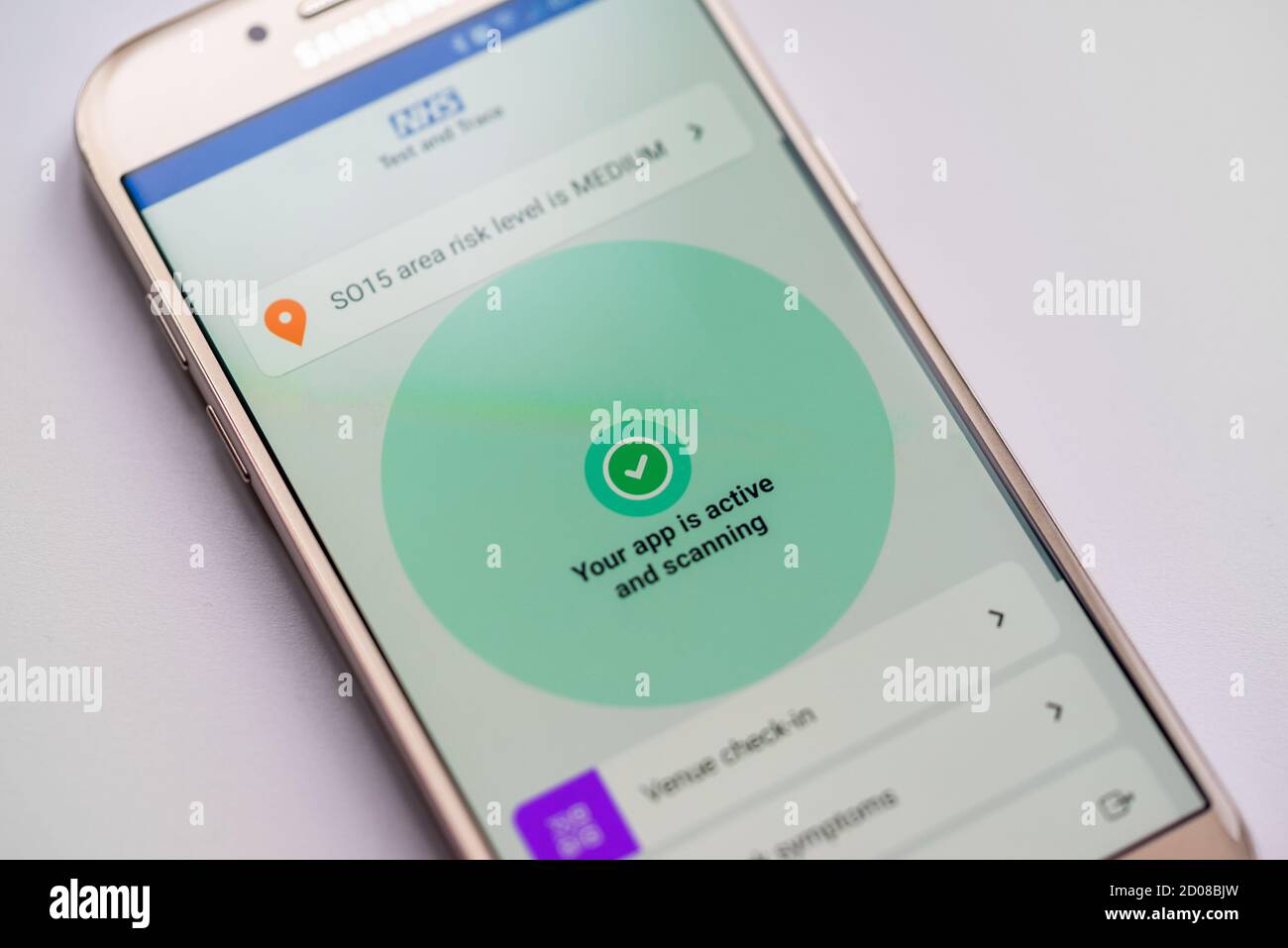 The NHS Covid-19 app open and in use on an Android mobile phone ...