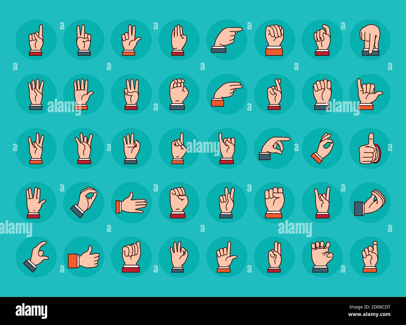 Hands sign Language icon set over turquoise background, line and fill ...