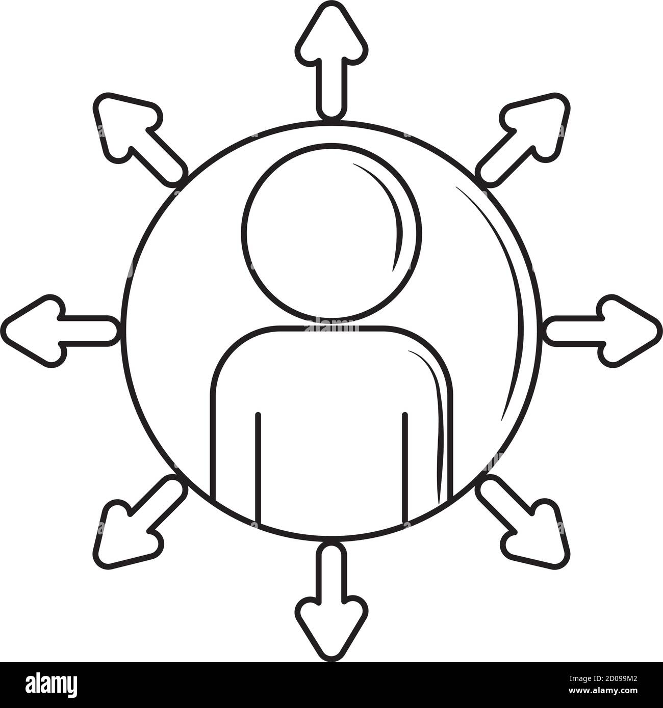 round icon in person arrows outward vector illustration line style ...