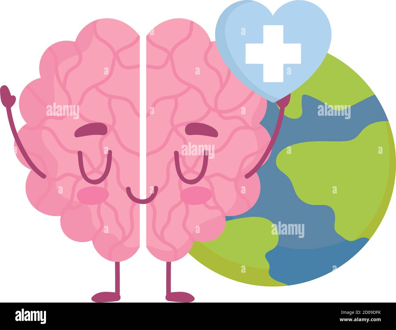 World Mental Health Day Cartoon Brain Heart And Earth Vector