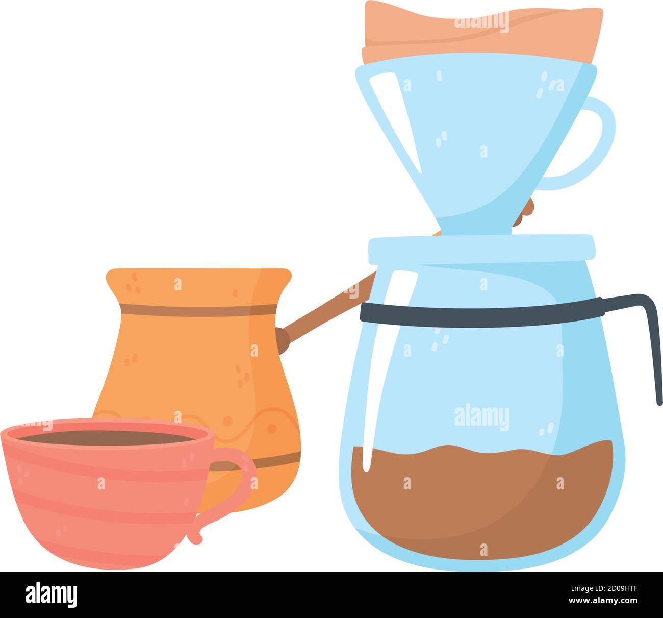 coffee brewing methods, drip brew turkish and cup vector illustration ...