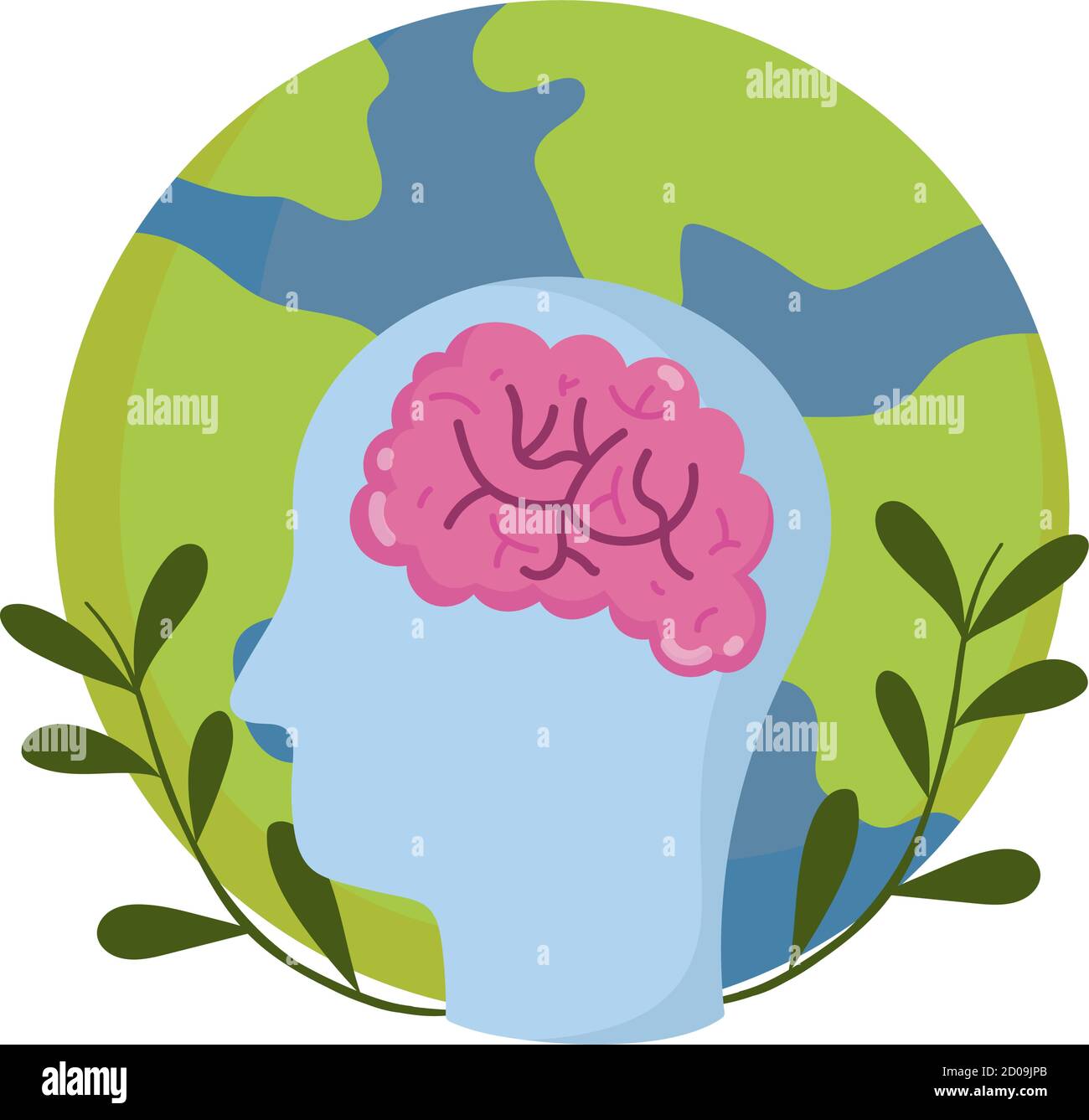 world mental health day, profile head brain planet emblem vector ...