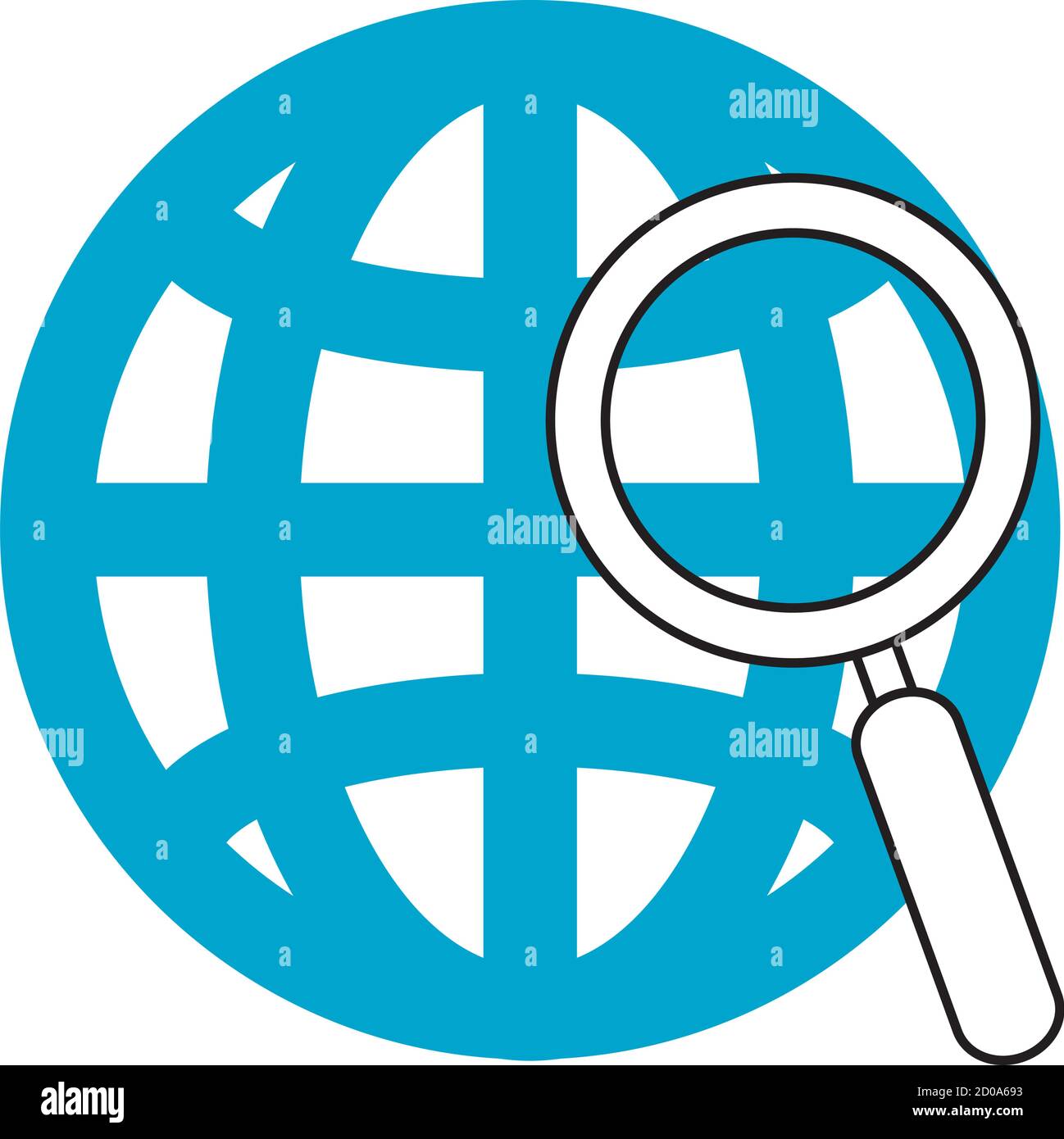 search icon, world magnifier pictogram vector illustration blue line ...