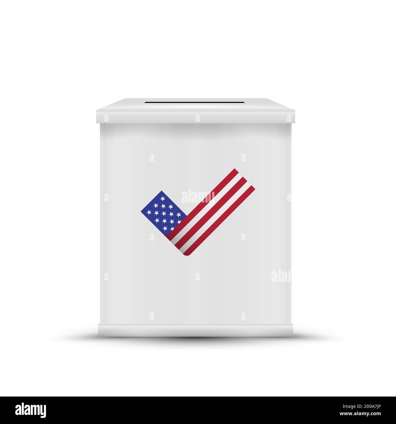 White ballot box isolated. American flag check mark. 2020 United States ...