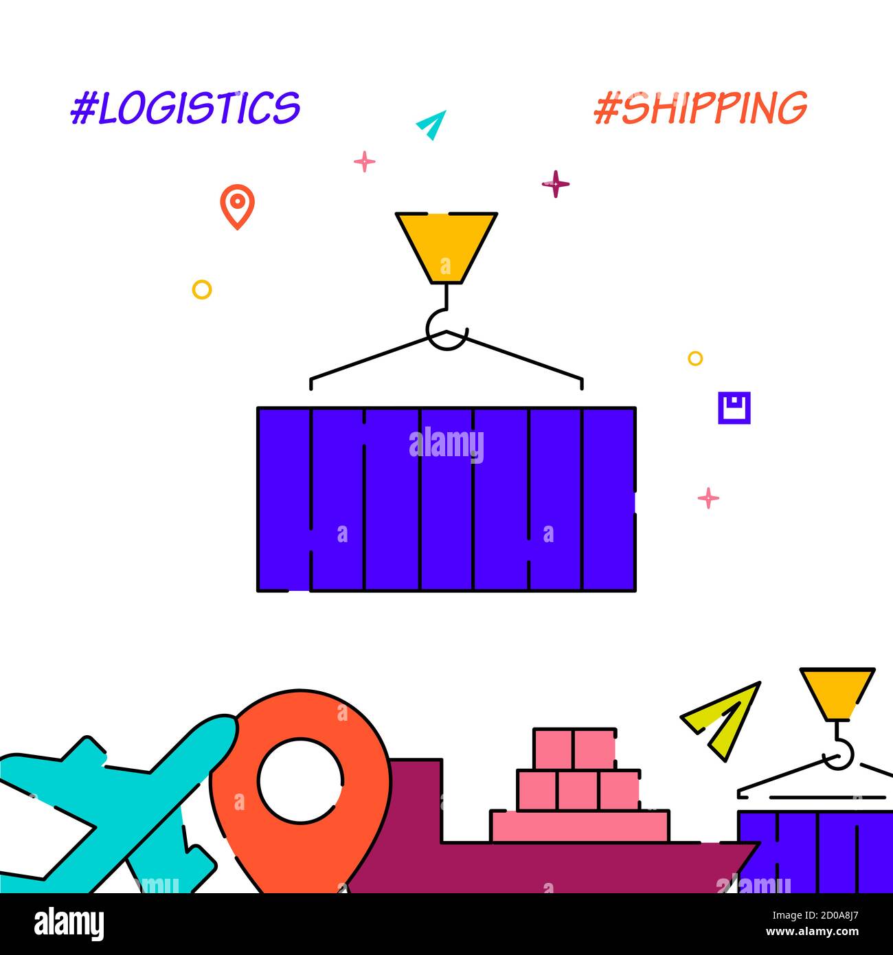 Port loading and unloading filled line icon, simple illustration, cargo ...