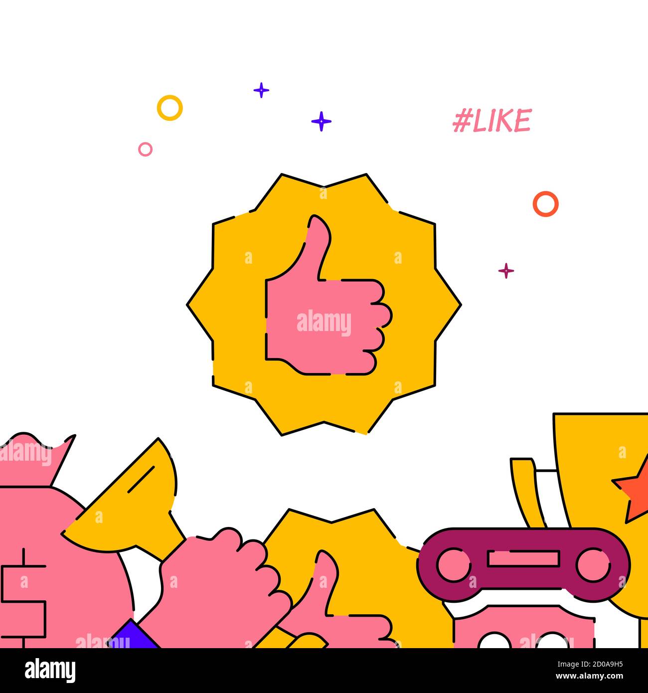 Thumbs up filled line icon, simple illustration, reward related bottom ...