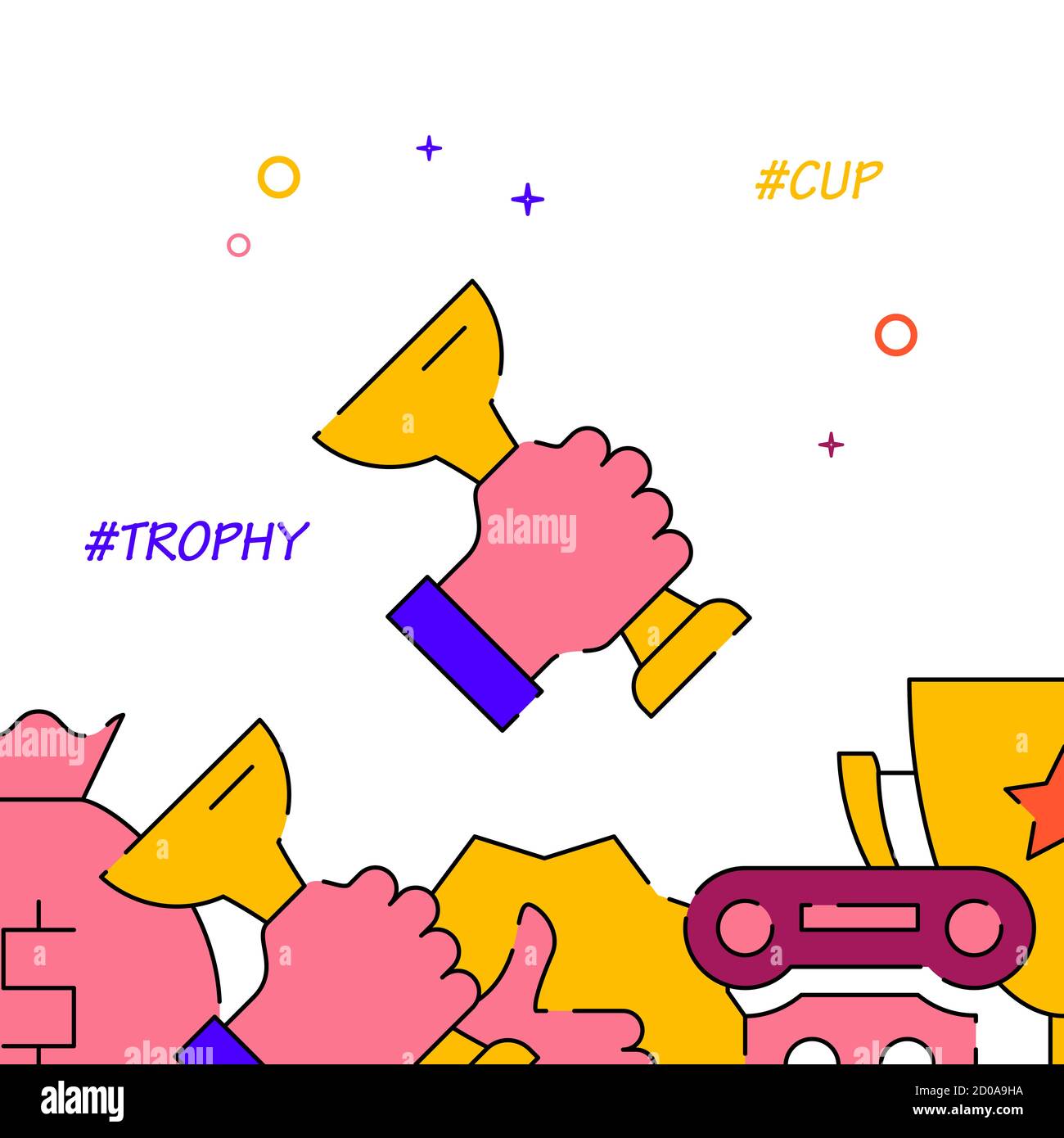 Winner cup in hand filled line icon, simple illustration, reward ...