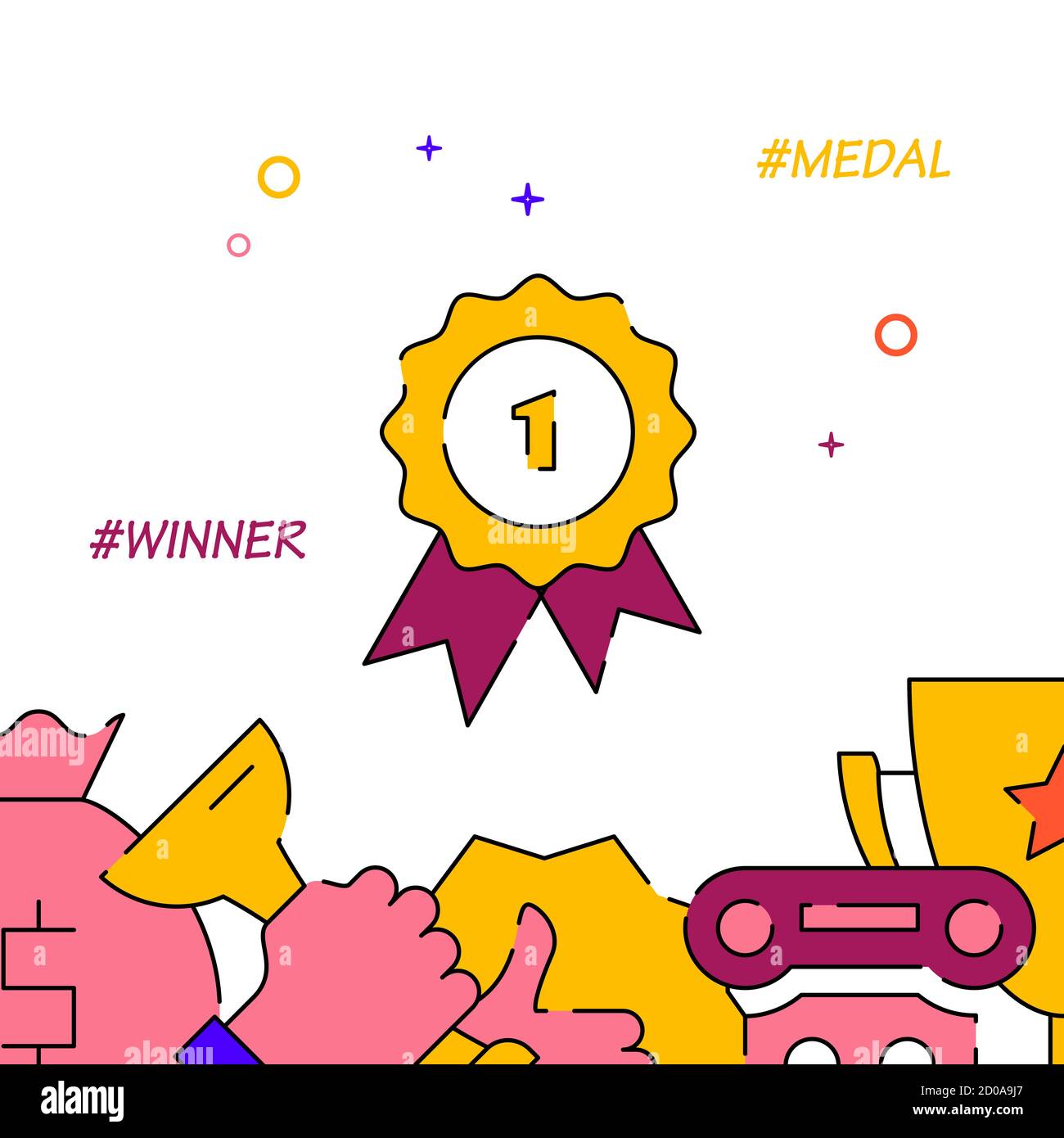 First place medal filled line icon, simple illustration, reward related ...