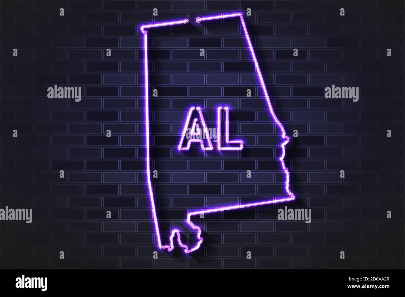 Alabama map glowing neon lamp or glass tube. Realistic illustration ...