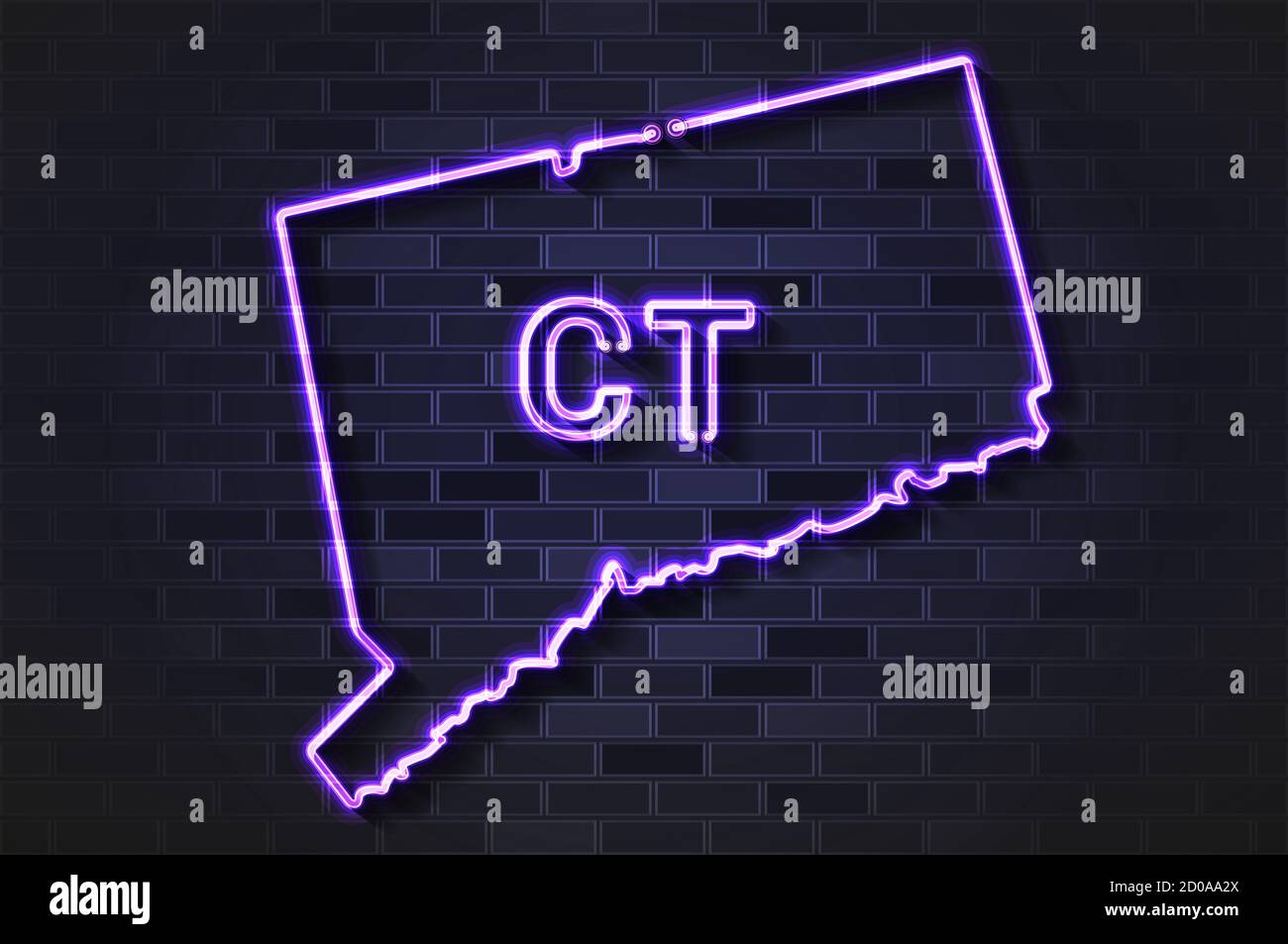 Connecticut map glowing neon lamp or glass tube. Realistic illustration ...