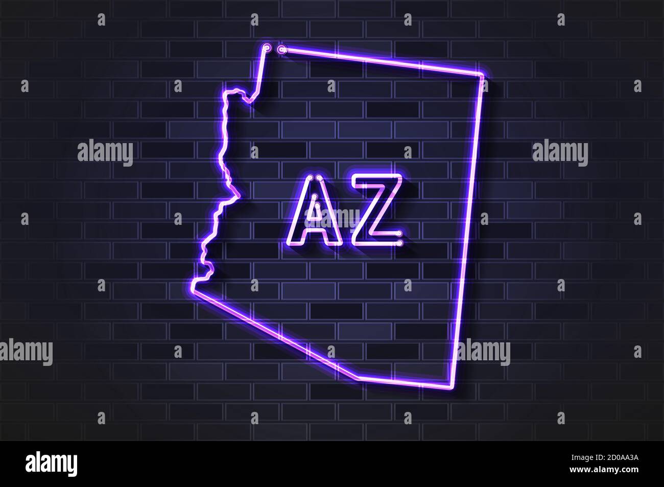 Arizona map glowing neon lamp or glass tube. Realistic illustration ...