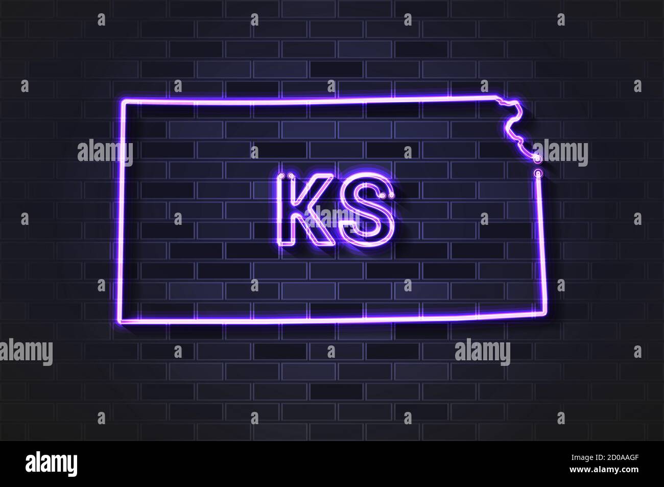 Kansas map glowing neon lamp or glass tube. Realistic illustration ...