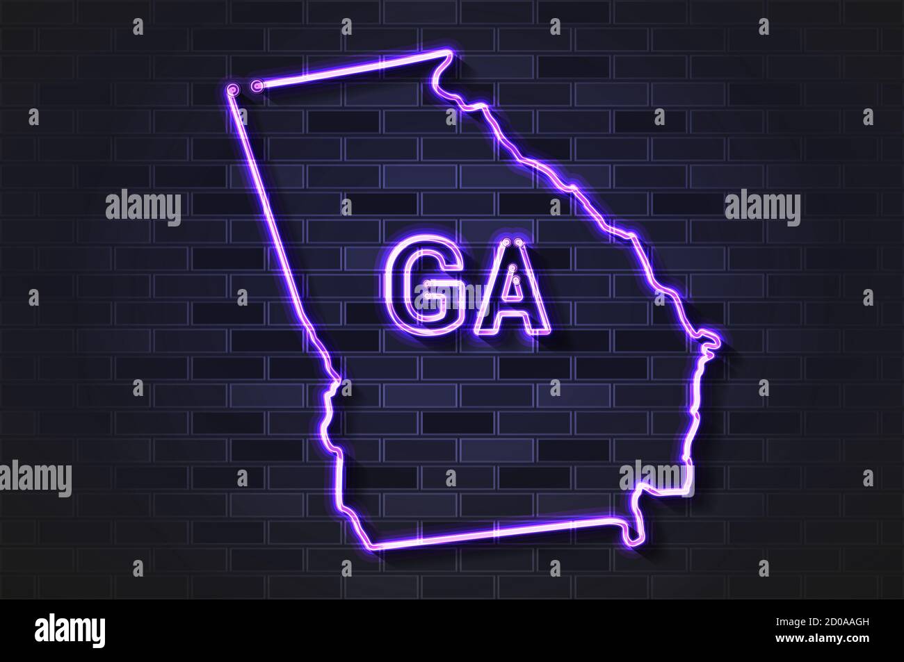 Georgia map glowing neon lamp or glass tube. Realistic illustration ...