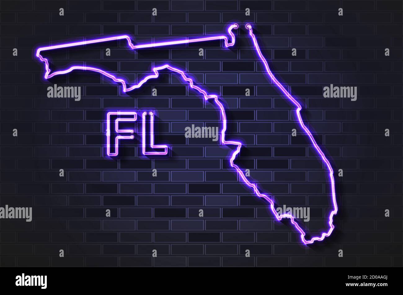 Florida map glowing neon lamp or glass tube. Realistic illustration ...