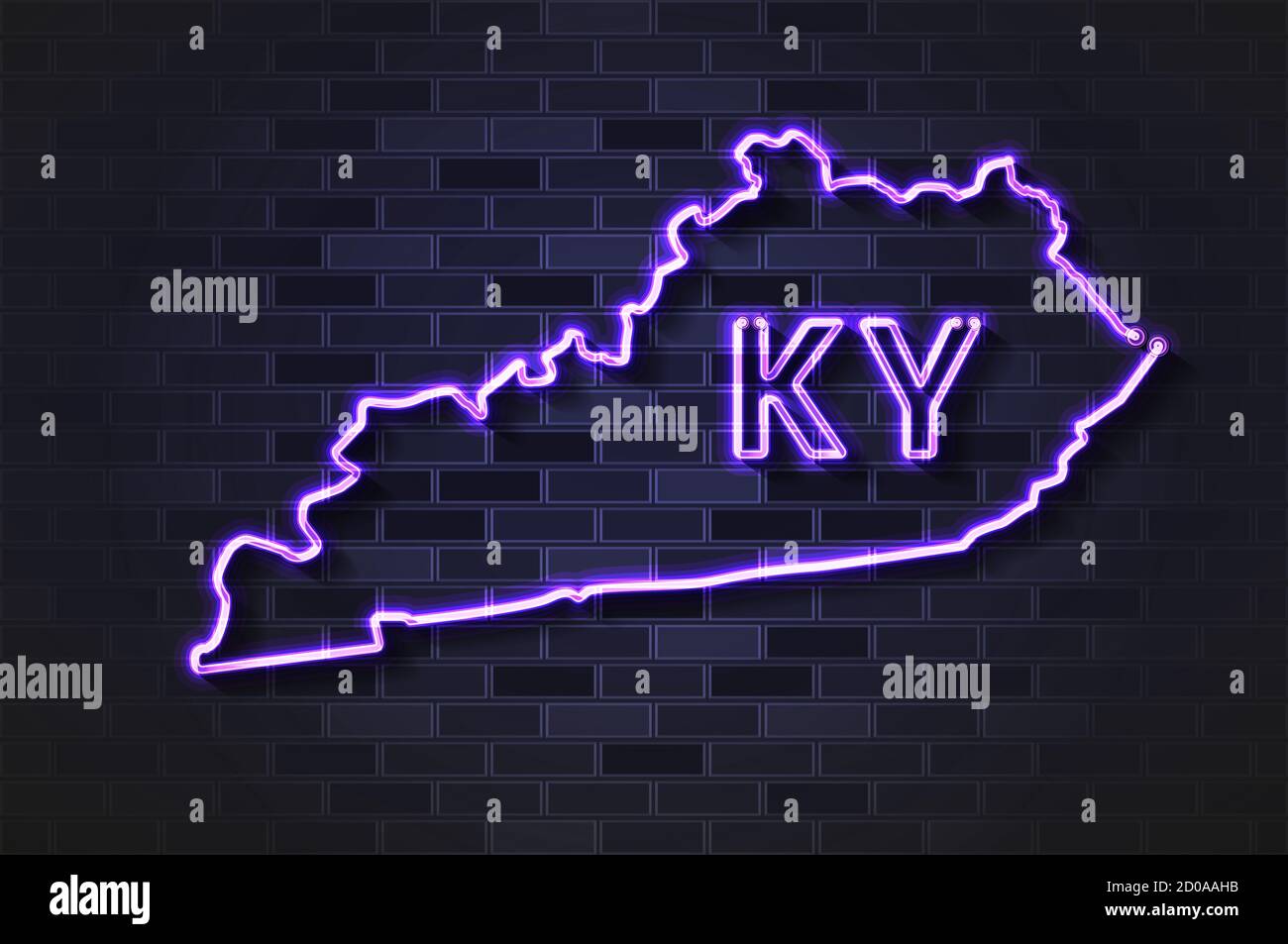 Kentucky map glowing neon lamp or glass tube. Realistic illustration ...