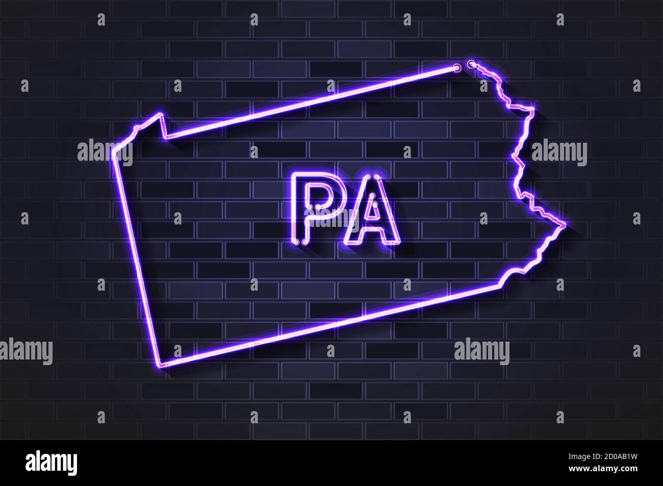 Pennsylvania map glowing neon lamp or glass tube. Realistic ...