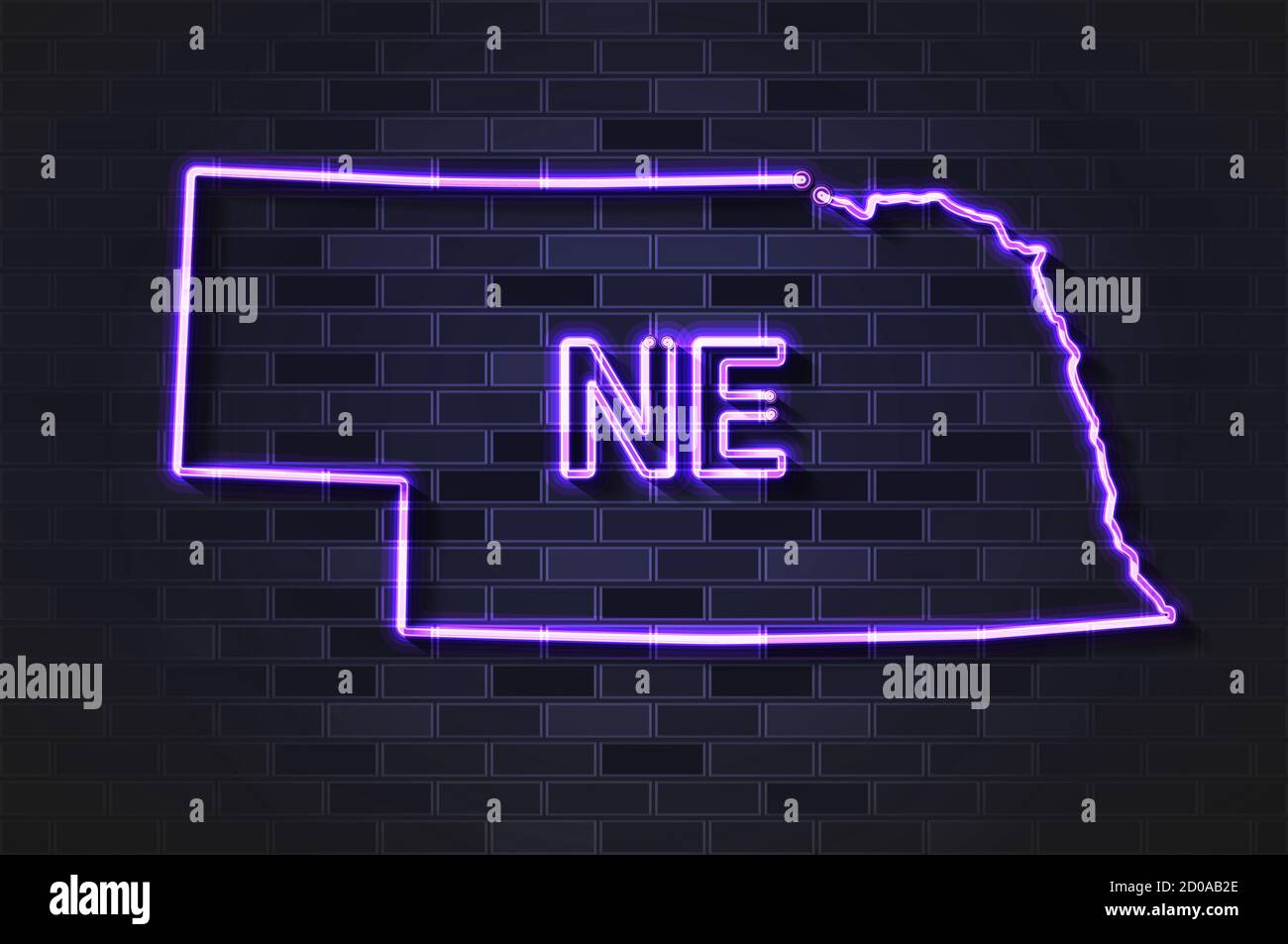 Nebraska map glowing neon lamp or glass tube. Realistic illustration ...
